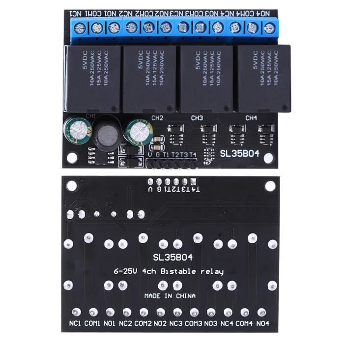 Cikonielf Module relais SL35B04 Module de relais 12V à 4 canaux Module de relais bistable à ...