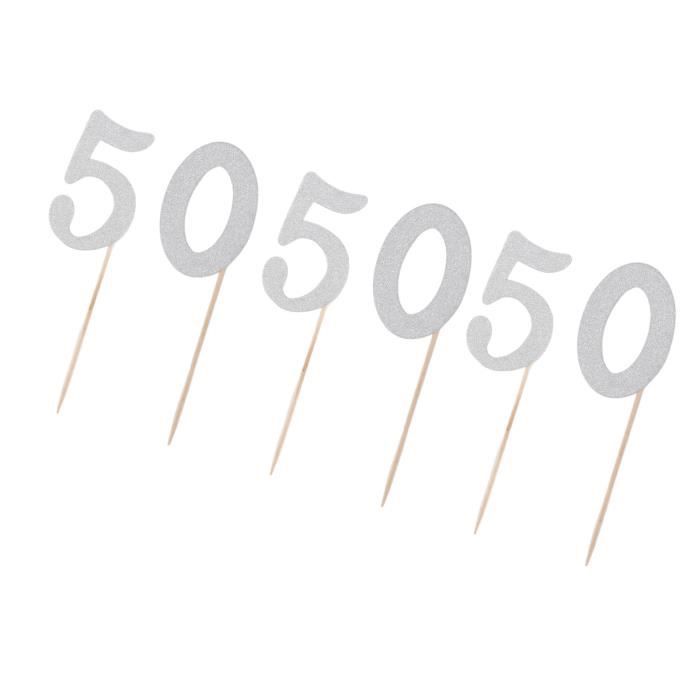 EJ.life 50th Anniversary Cake Toppers 50 Set 50 Cupcake Topper Silver ...