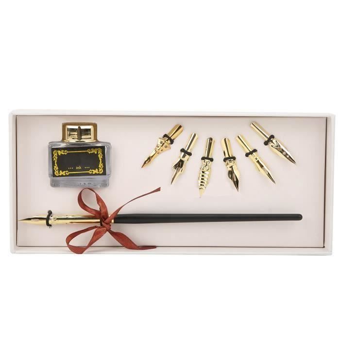 FLYING-stylo inoxydable Ensemble de stylos de calligraphie Fleurs rétro ...