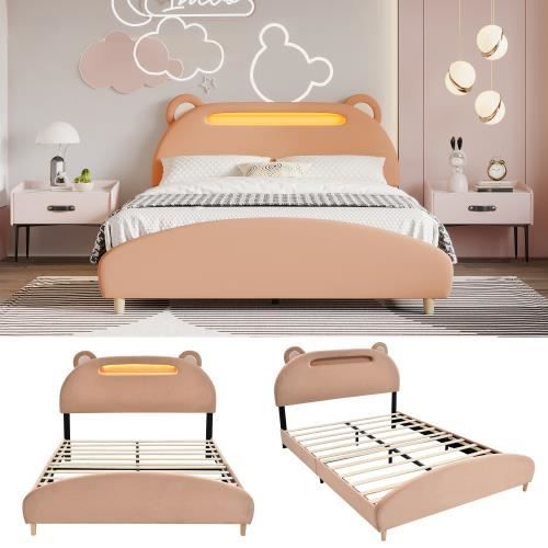 MERAX Lit double, lit enfant, avec LED, tête de lit amusante en forme ...