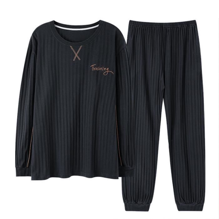 Pyjama Homme 2 Pièces Coton Ensemble Vetements Nuit Manches Longues ...