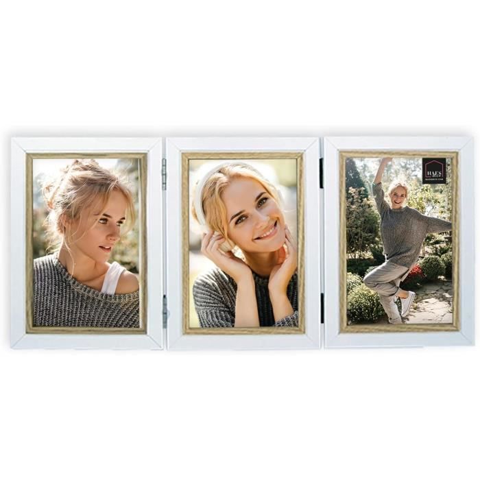 Cadre Photo En Bois 3 Photos 10X15 Fevik En Blanc Avec Marron - Multi ...