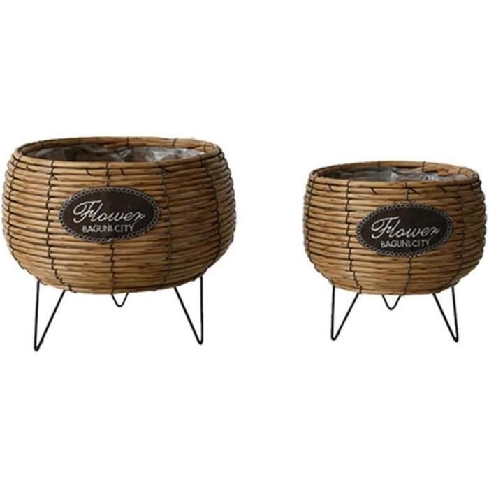 2Pcs Panier Osier Rangement Cache Pot En Osier Pot De Fleur Décoratif ...