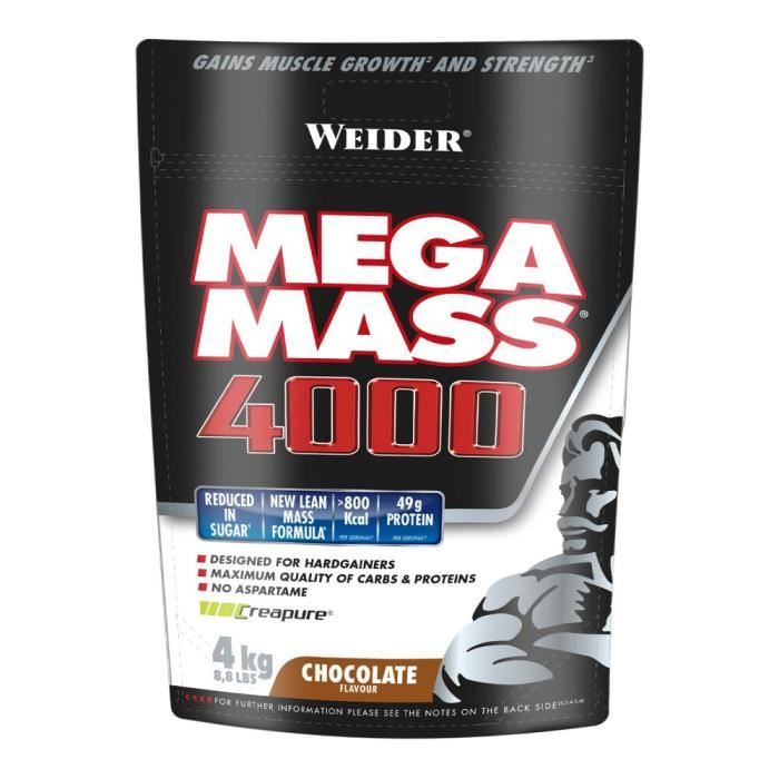 Hard gainer Weider - Mega Mass 4000 - Chocolate 4000g - Cdiscount Sport