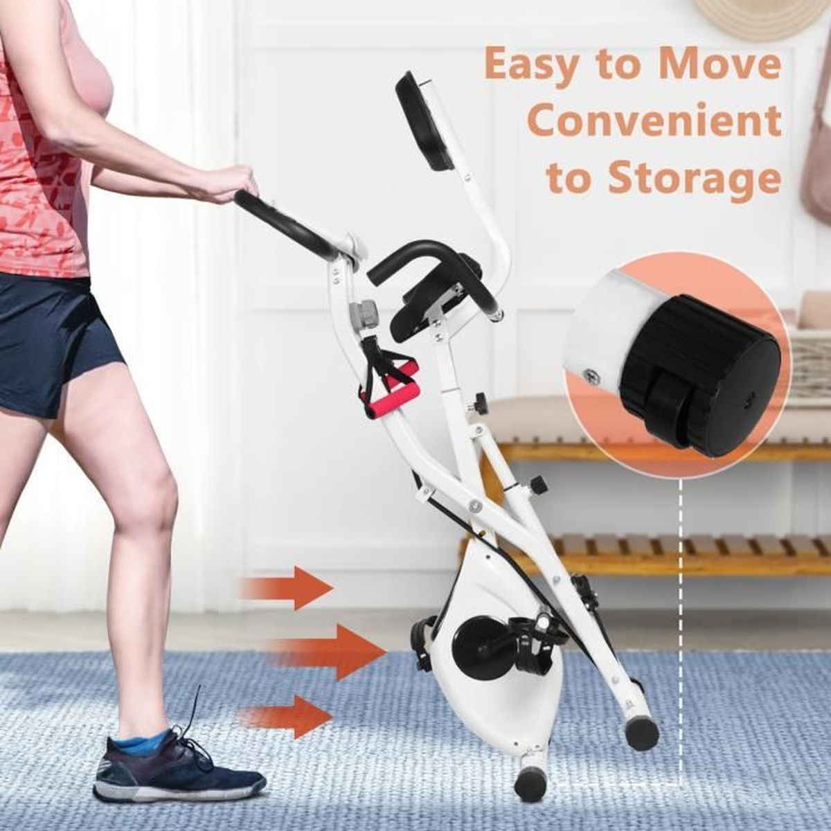 Vélo d'appartement pliant BIGZZIA, Roue d'inertie de 2,5 kg, avec 8 ...