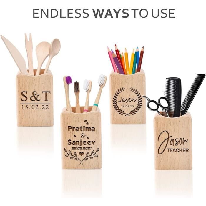 Porte-Stylo Personnalisé En Bois Pour Bureau - Pot À Crayons ...