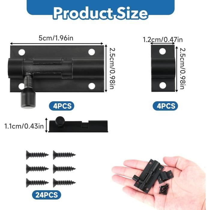 4Pcs Verrou Targette de Porte, Serrure Porte Coulissante Alliage D ...