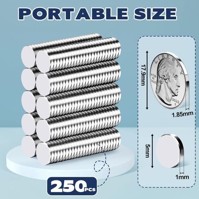 250Pcs Petit Aimant Neodyme, 5Mm X 1Mm Aimant Frigo Aimant Rond, Mini ...