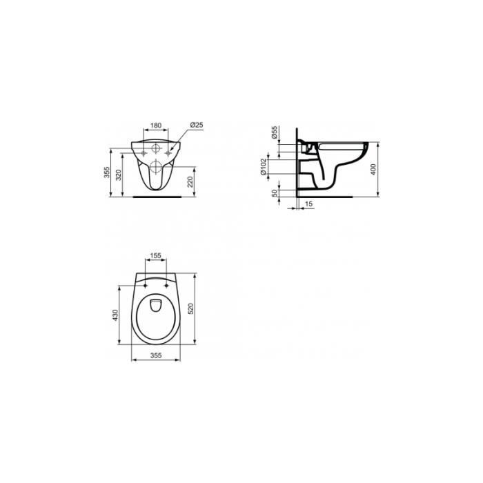 Porcher - / Ideal Standard Pack WC suspendu sans bride + abattant ...