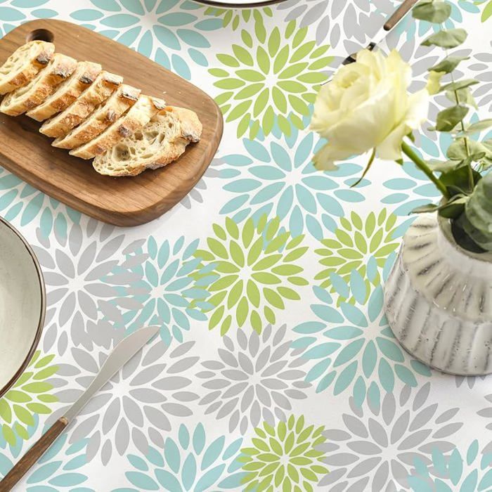 Autumn Round Tablecloth 120cm Green Flowers Dahlias Autumn Seasonal ...