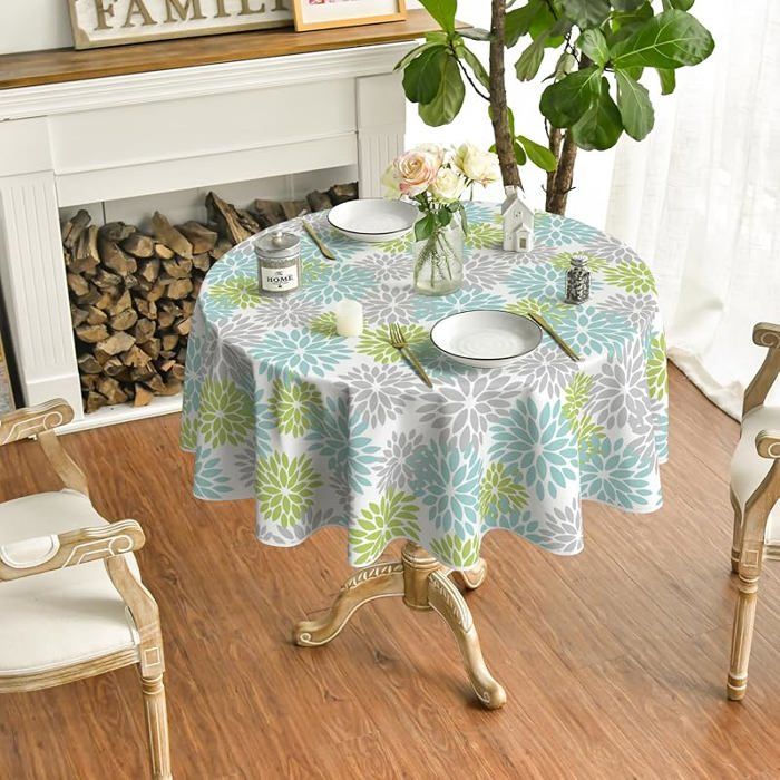 Autumn Round Tablecloth 120cm Green Flowers Dahlias Autumn Seasonal ...