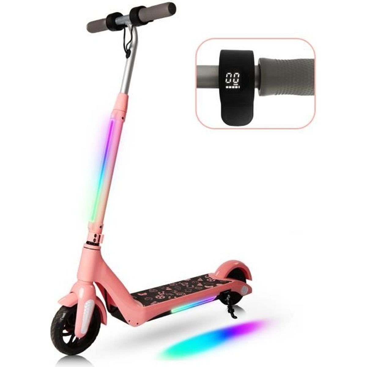 Trottinette électrique Rose Enfants 200W Moteur 7 Pouces Roue Lumineuse ...