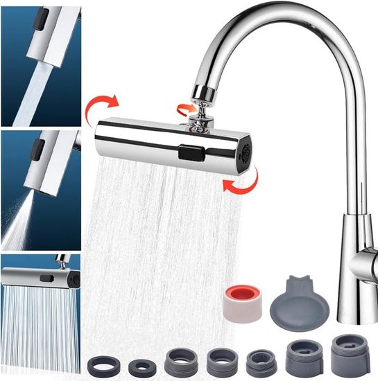 Argenté Embout de robinet pivotant à 360 °, rallonge de robinet, embout ...