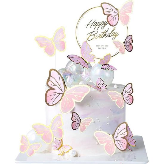 21 Pièces Gateau Topper de Papillon Happy Birthday Cake Topper Papillon ...