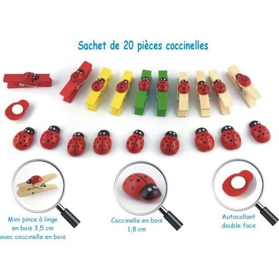 Sachet de 10 mini pinces avec coccinelle + 10 coccinelles autocollantes ...