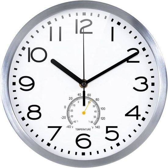 Horloge Murale Moderne en Aluminium avec température Quartz Blanc Horloge Murale silencieuse ...