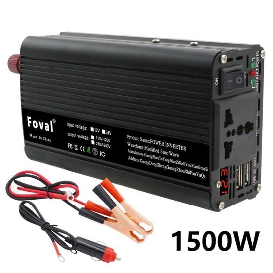 12V 220V 1500W - Onduleur de puissance 12 V DC à 220V AC 1500W, convertisseur USB prise ...