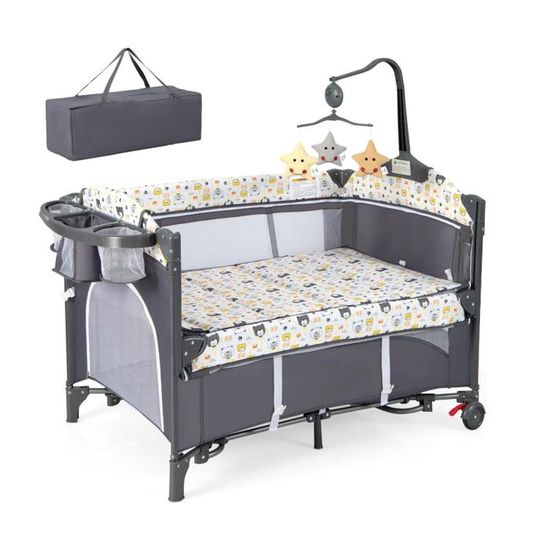DREAMADE 5 en 1 Lit Bébé Lit Parapluie Pliable Berceau avec Matelas, Table à langer, Boîte à ...