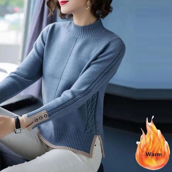 CRAZE Femmes Plus Velours Bas Pull Demi Col Roulé Hiver Chaud Épaissir ...