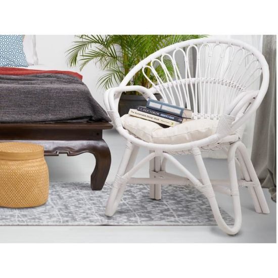 Fauteuil rond COROMANDEL en rotin - Blanc - Cdiscount Maison