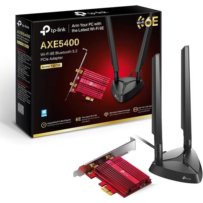 TP-Link Intel WiFi 6E Carte PCIe AXE5400, Archer TXE75E, Bluetooth 5.3, (6GHz/5GHz/2.4GHz), WPA3 ...