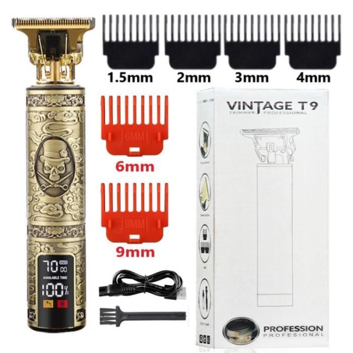 Crâne LCD Tondeuse à cheveux électrique sans fil 2022 T9 0mm pour hommes, rasoir professionnel ...