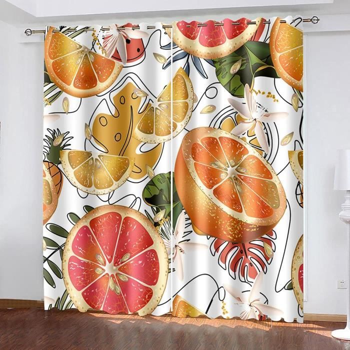 Rideau Occultant Fruit Dessin Animé Orange Citron 3D Imprimé Occultants ...