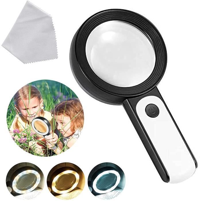 Loupe 30x,loupe eclairante lecture,loupe de lecture lumineuse 30x,avec 3 modes,avec un chiffon à ...