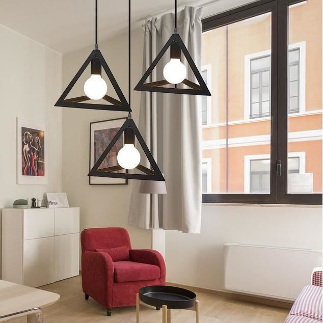 COUNT Rétro 3 Luminaires Suspensions Industrielle Métal - E27 Lustre Triangle Noir - plafonnier ...