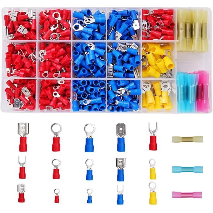 520 Pièces Cosse Électrique a Sertir Assortiment Connecteurs Isoées RondePlate Fourche Cosses ...