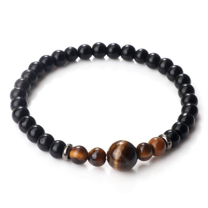 Bracelet en pierre de lave volcanique naturelle Vintage noir mat œil de ...