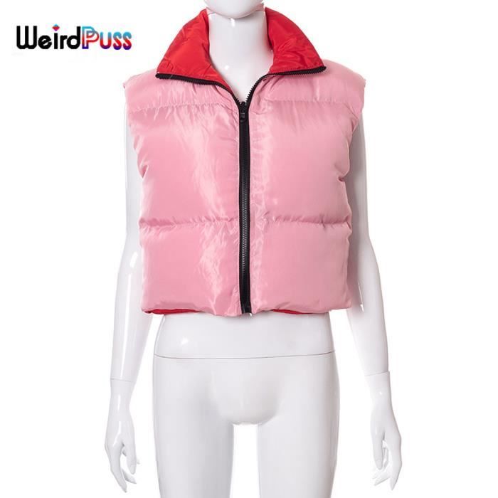Weird Puss Zipper Puffer Bubble Veste Femmes Col Roulé Double Face ...