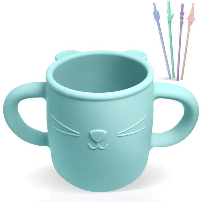 Gobelet Avec Poignées Et Pailles En Silicone - Verre D'Apprentissage Pour Bébés Avec 4 Pailles ...