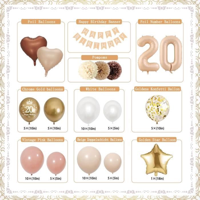 Decoration Anniversaire 20 Ans, Arche Ballon Anniversaire 20 Ans, Beige ...
