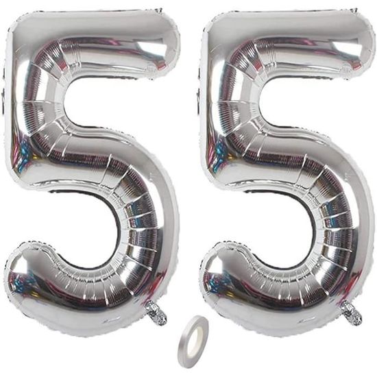 Ballons en forme de chiffres 55 ans d'anniversaire - En argent - Avec ...