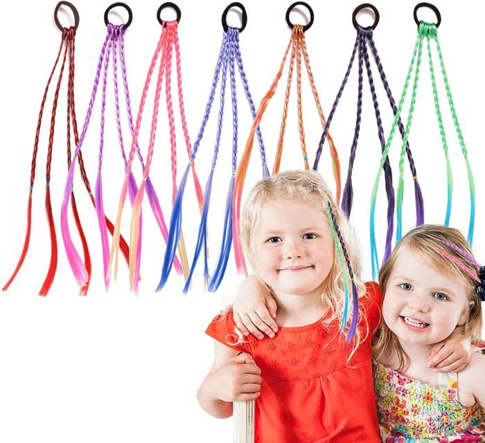 7 Pièces Fausse Tresses Cheveux Enfant Colorés, Fil pour Cheveux ...
