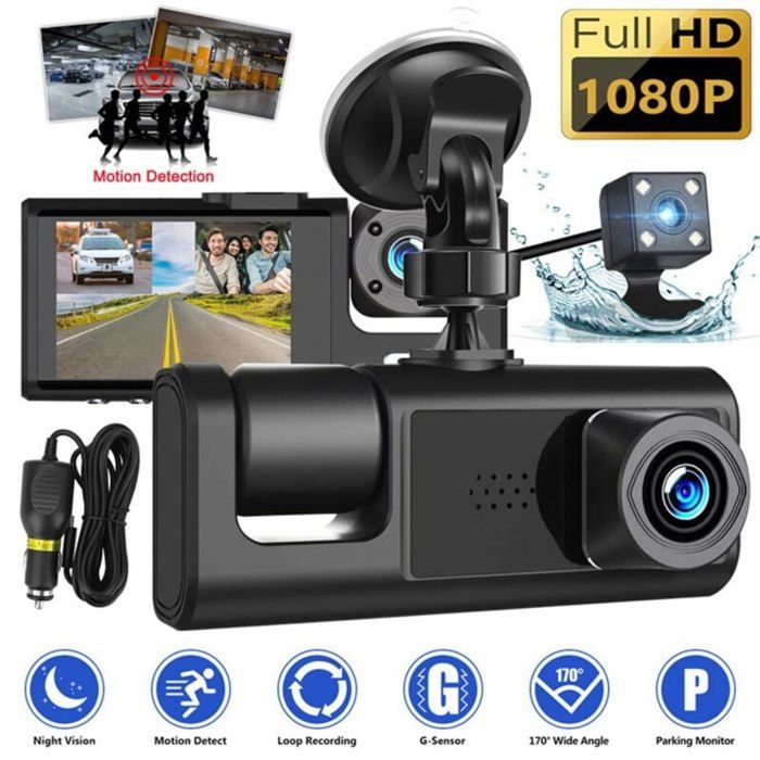 3 CamRa Dash Cam 1080P 2 Pouces Cran Dashcam Noir Pilote Enregistreur ...