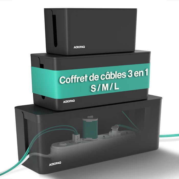 ACROPAQ 3 Boîtes cache câble- 3 Boîtes de rangement câbles 3 en 1- 3 ...