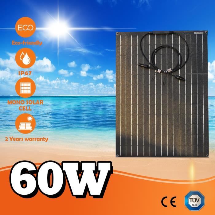 60W--Kit de panneau photovoltaïque flexible ETFE, banque'alimentation solaire, chargeur de ...
