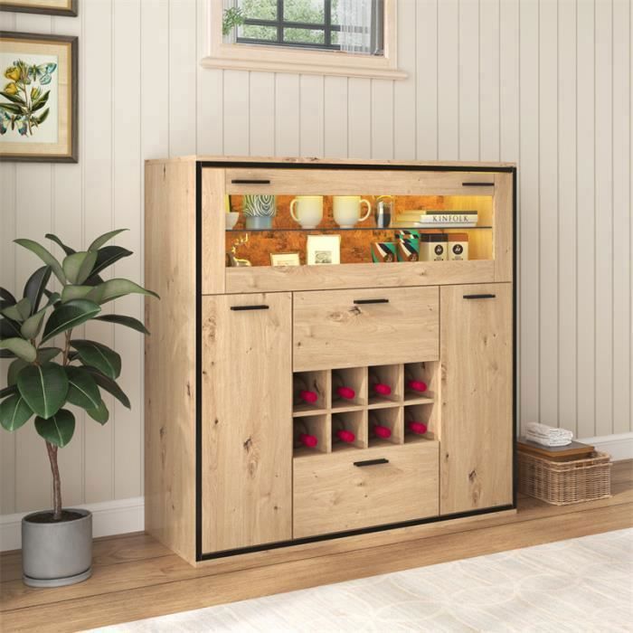 Buffet LED - Naturel - Meuble de Rangement Multifonctionnel - 160 cm ...