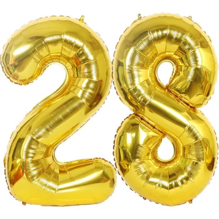 Ballon Anniversaire 28 Ans Or, 100 Cm Ballon Chiffre Numéro 28 Or ...