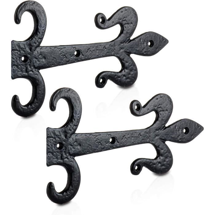 Charnières avant en forme de fleur de lys - 264 mm - Noires - En fonte - Charnières décoratives ...
