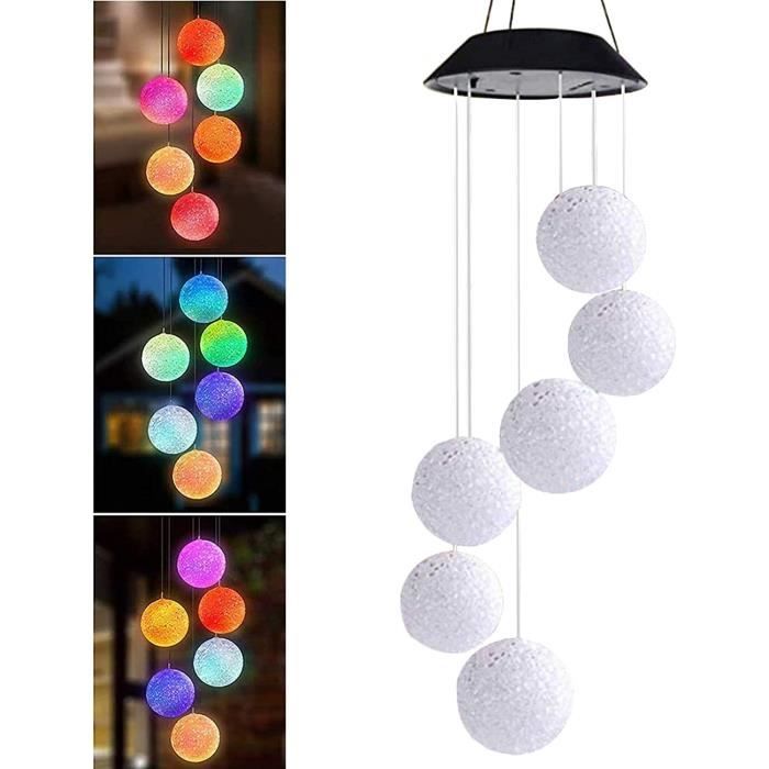 TJS-Changement de Couleur Solaire Carillon Éolien Six Boules Mobile ...