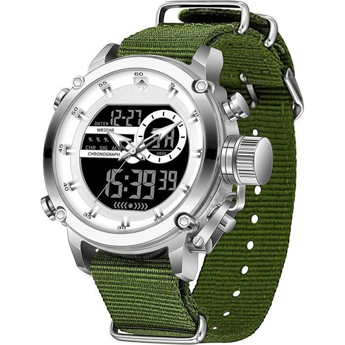Homme Montre Militaire Sport,30M Etanche Montres Bracelet Multifonction ...