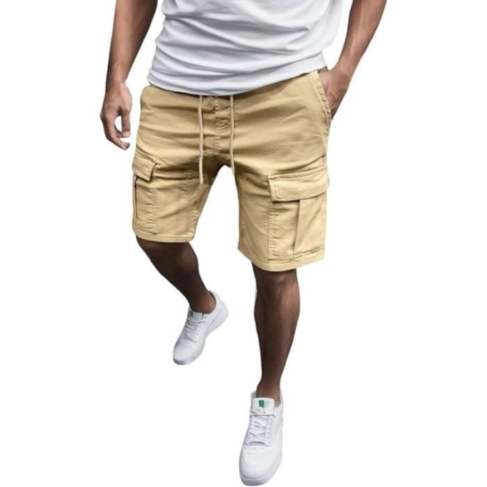 Short Cargo Homme Rouge - Coton - Grande Taille - Poches et Cordon de ...