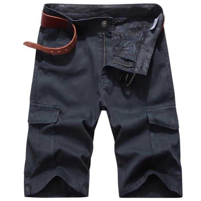 Short Cargo Multi Poches Homme en Coton Coupe Droite Short Ete ...