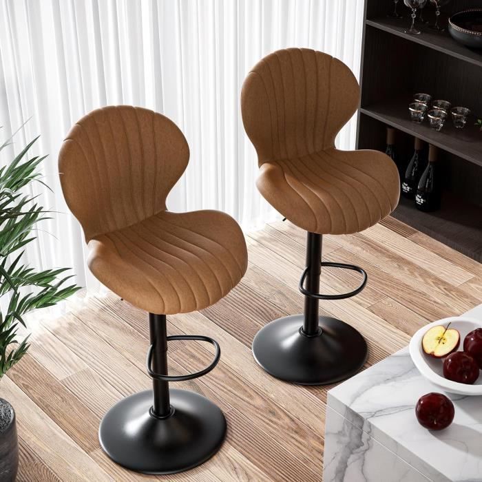 Lot De 2 Tabourets De Bar Ergonomiques Réglables En Hauteur En Cuir ...