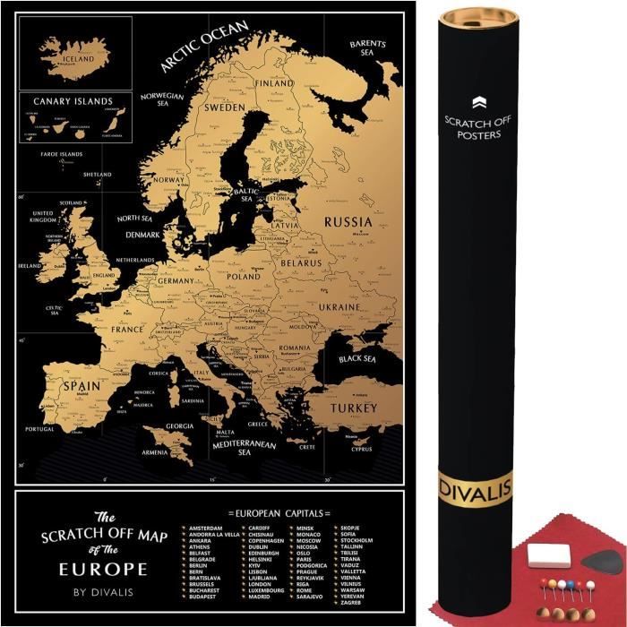 Divalis Carte Europe a Gratter - Carte de Voyage Europe - Carte ...
