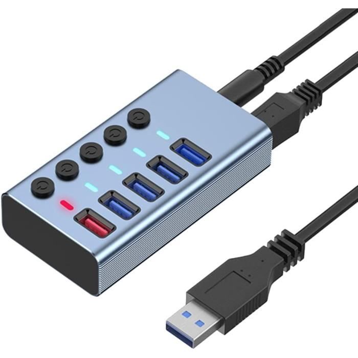 Répartiteur Usb 3.0 À 5 Ports - Hub Usb 2,4 A - Port De Charge Rapide ...
