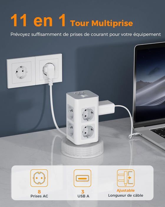 Multiprise Tour Avec Câble Télescopique,Tour Multiprise Electrique Avec ...
